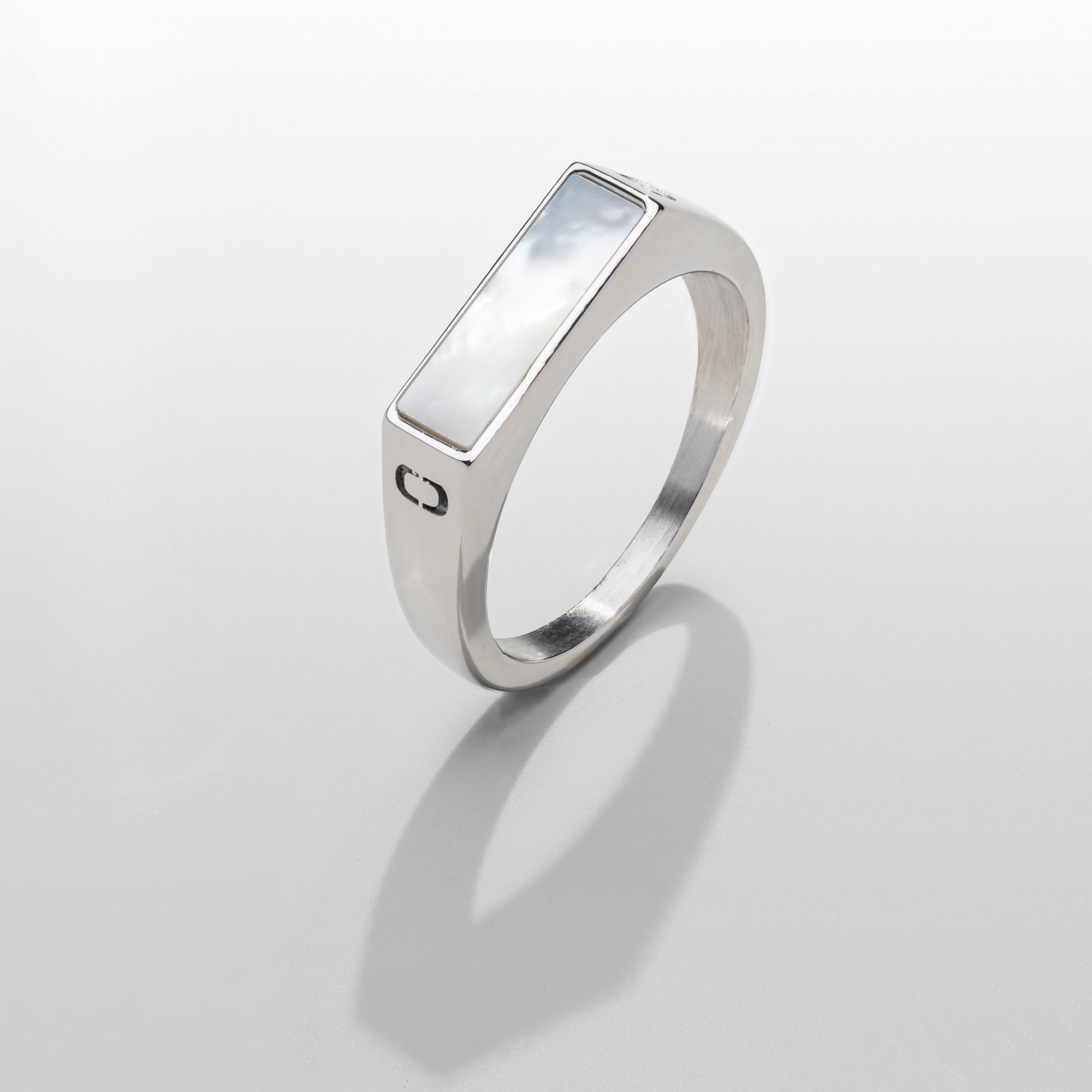 Men's White Rectangle Stone Ring (Silver)