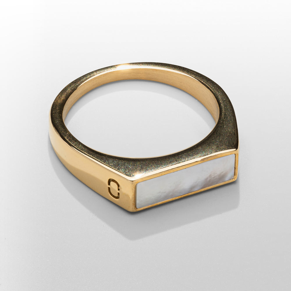 Men's White Rectangle Stone Ring (18k Gold)