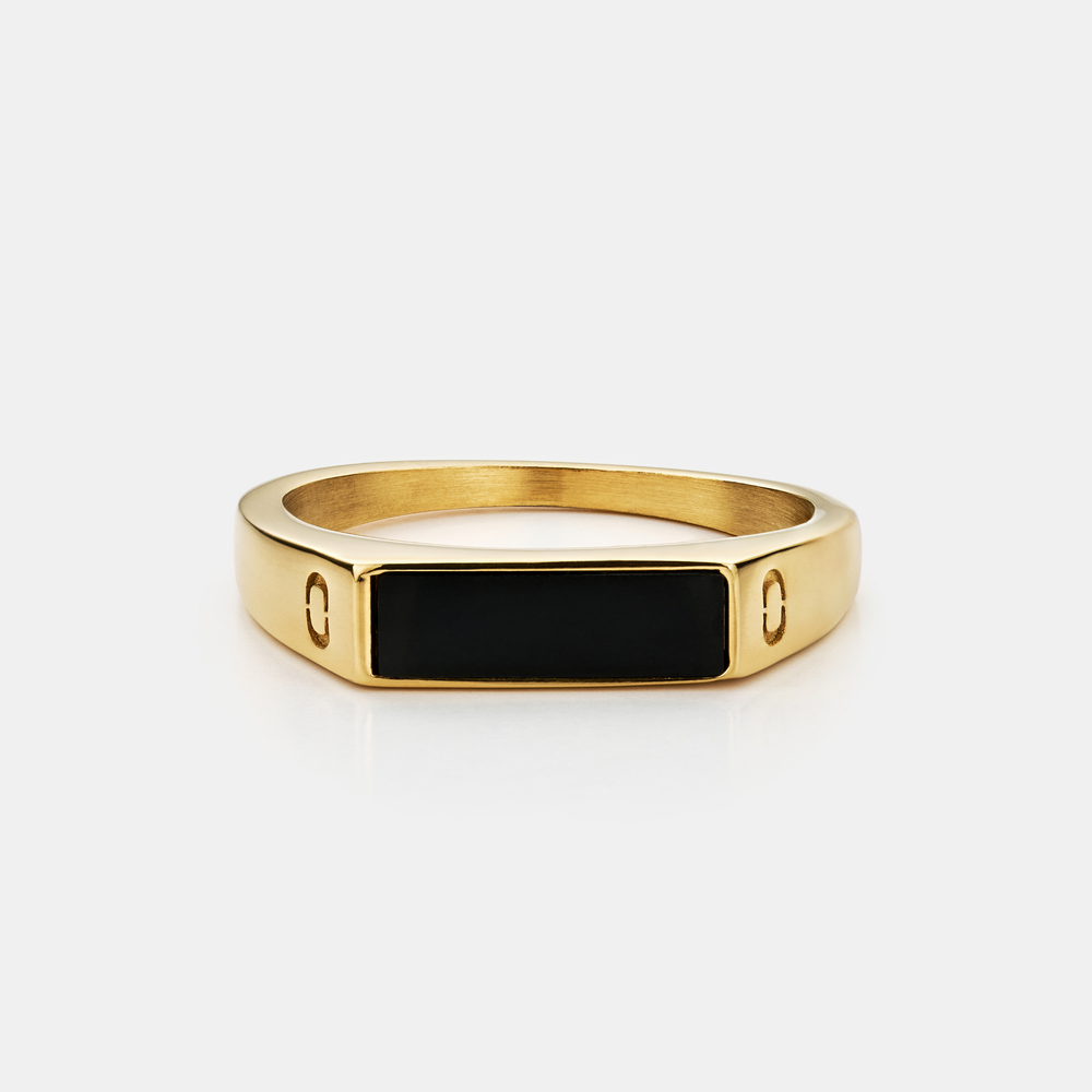 Men's Black Onyx Rectangle Stone Ring (18k Gold)