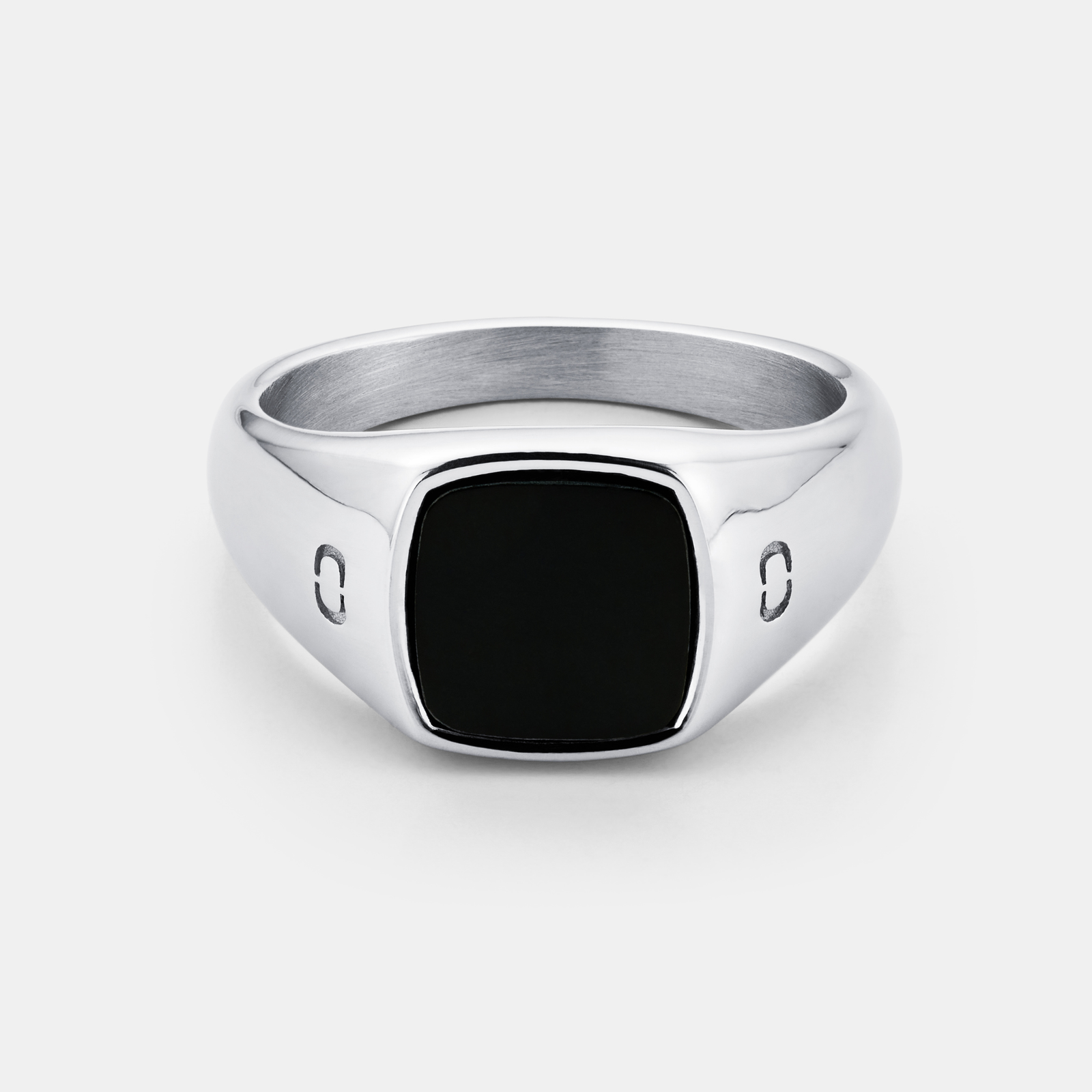 Men's Black Onyx Square Stone Ring (Silver)