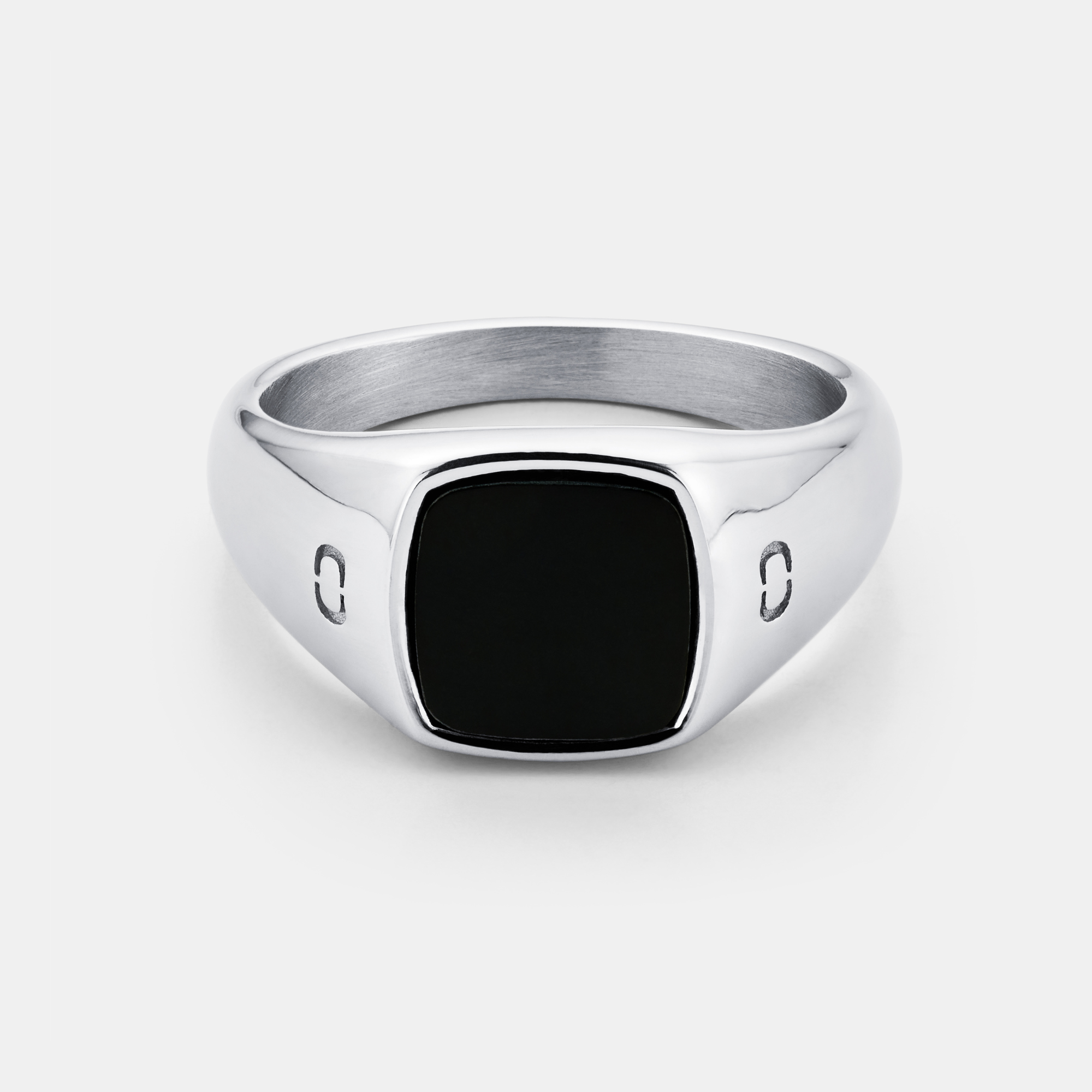 Men's Black Onyx Square Stone Ring (Silver)