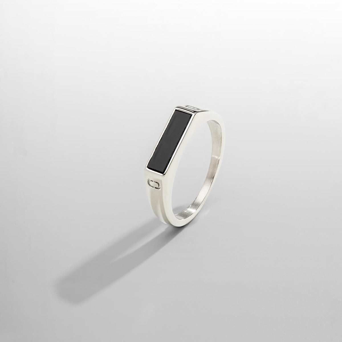 Men's Black Onyx Rectangle Stone Ring (Silver)