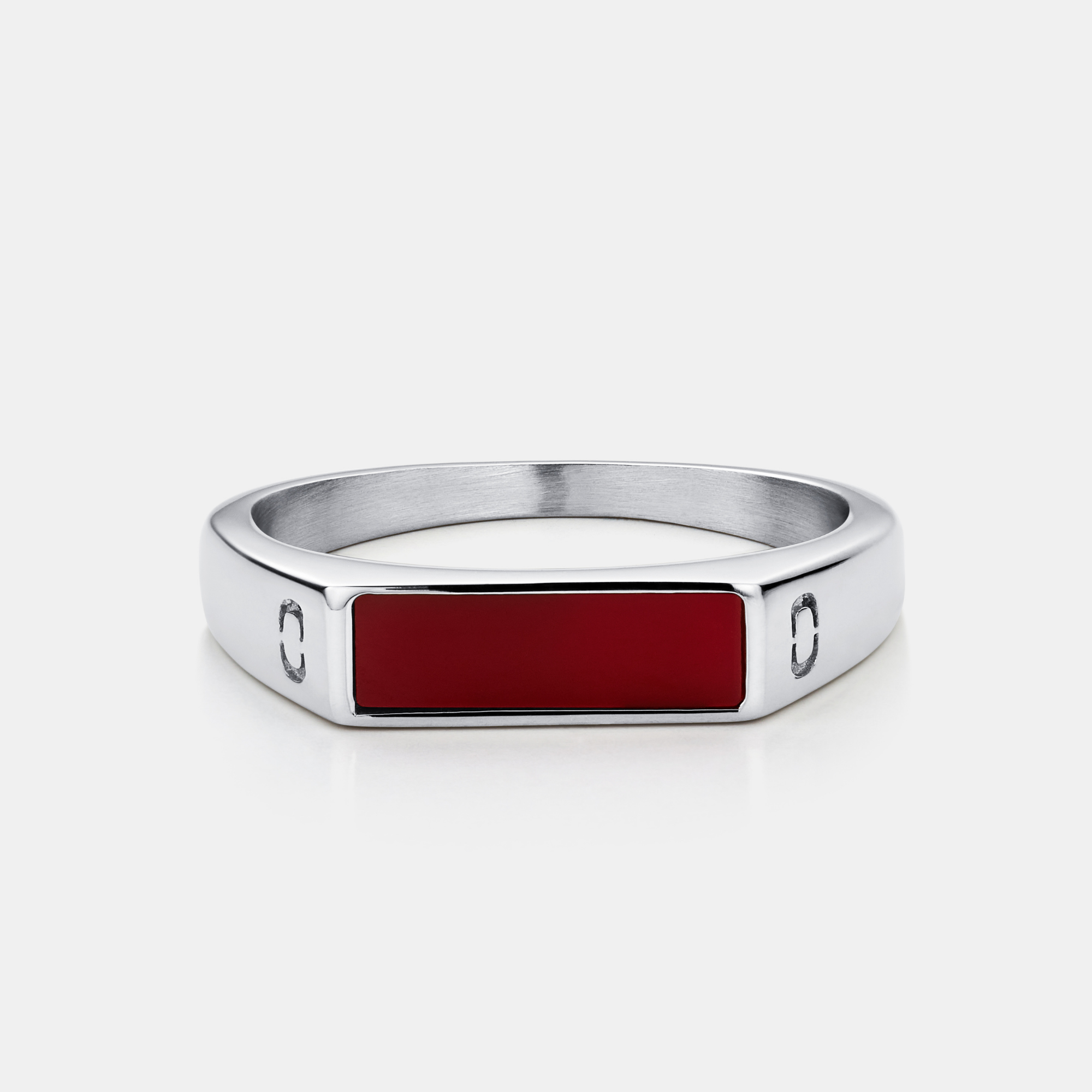 Men's Red Rectangle Stone Ring (Silver)