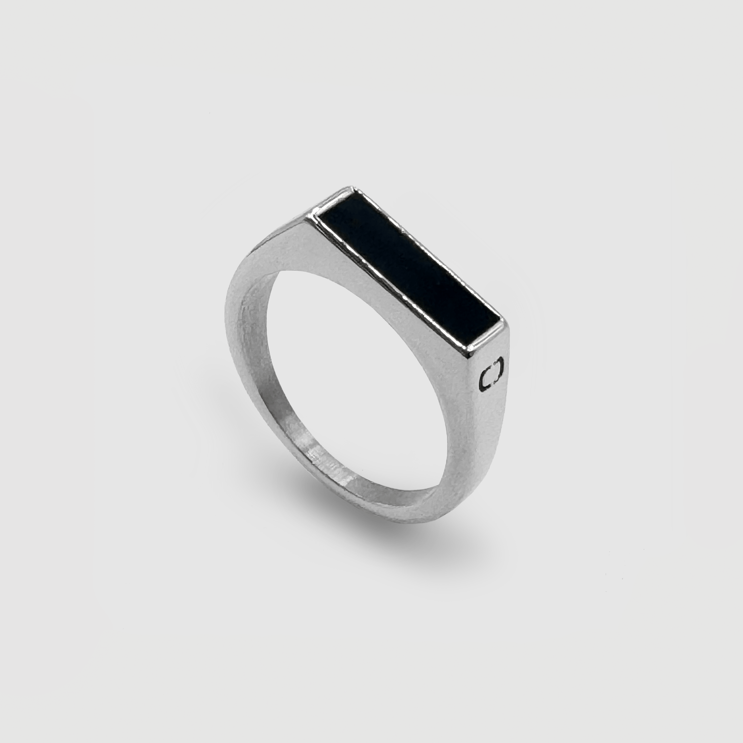 Men's Black Onyx Rectangle Stone Ring (Silver)