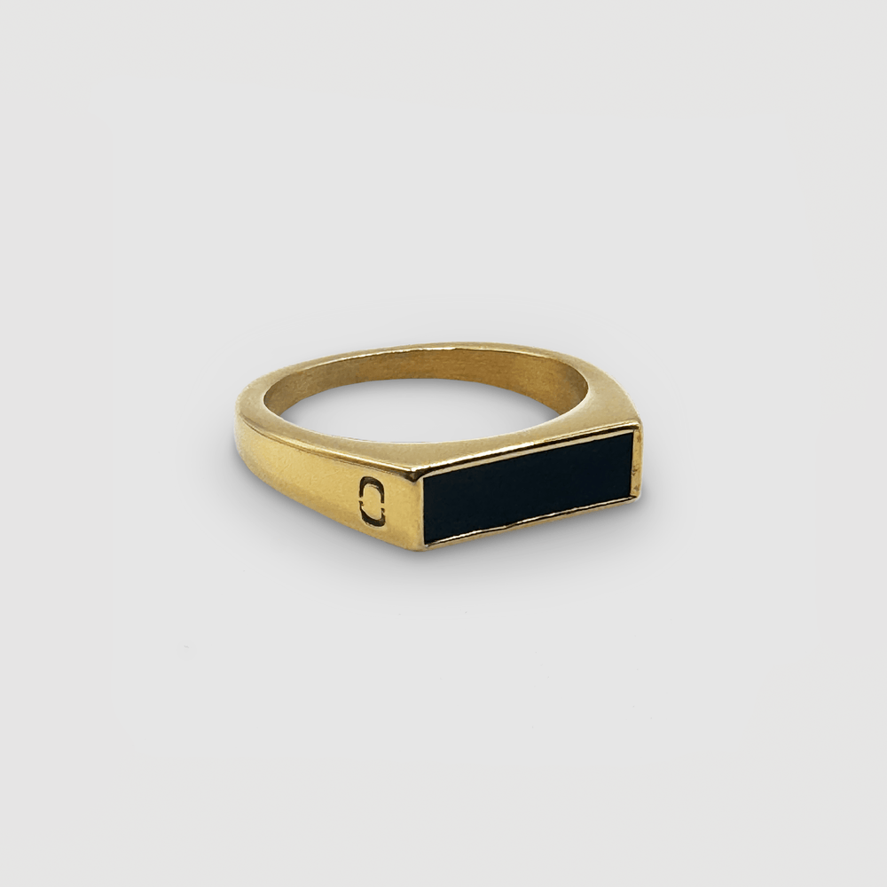 Men's Black Onyx Rectangle Stone Ring (18k Gold)