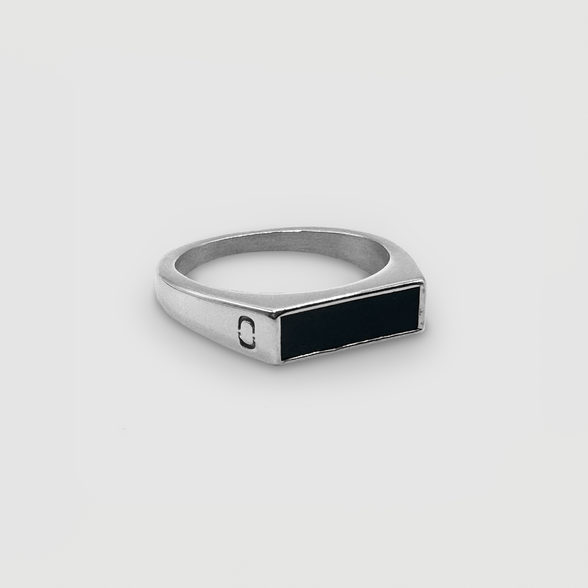 Men's Black Onyx Rectangle Stone Ring (Silver)