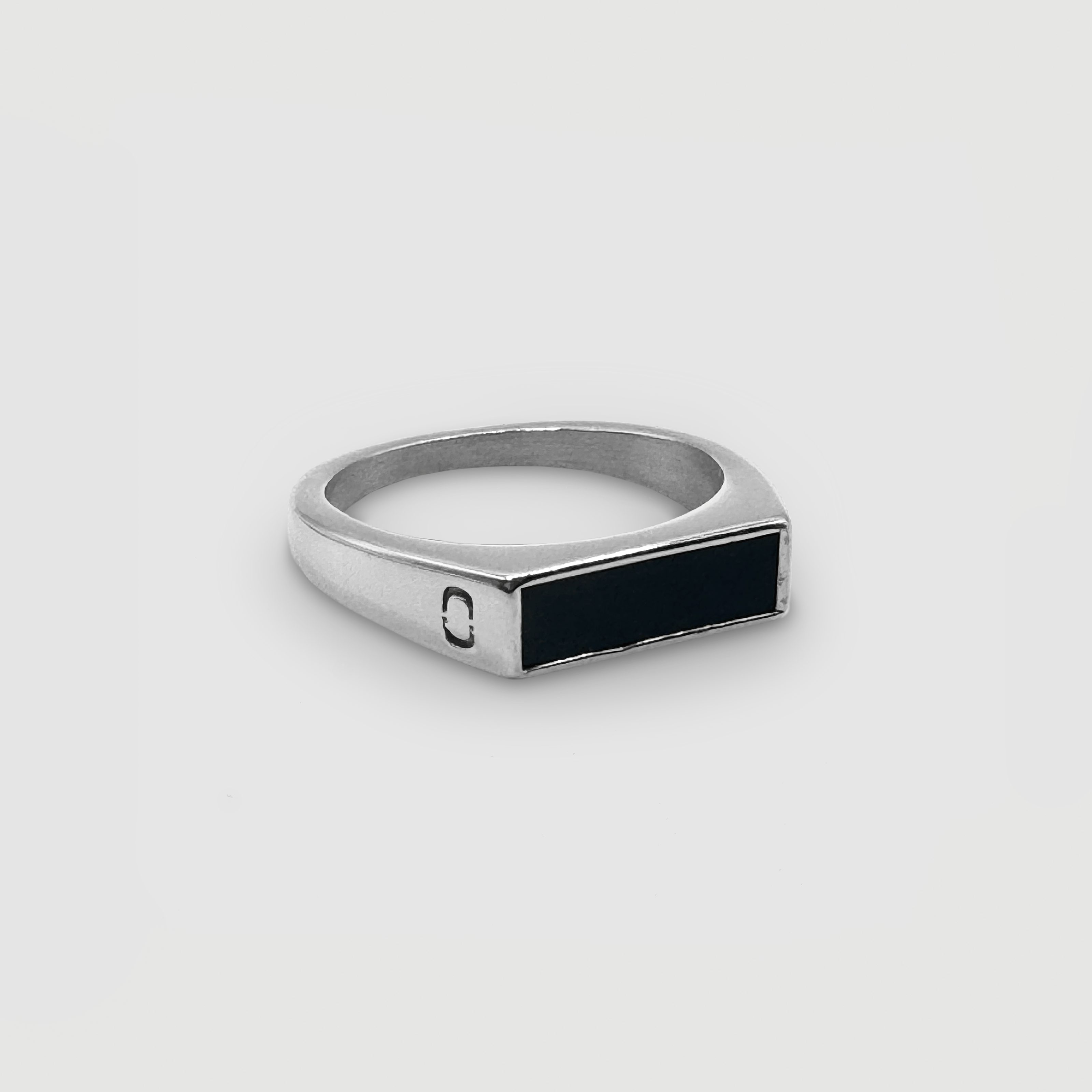 Men's Black Onyx Rectangle Stone Ring (Silver)